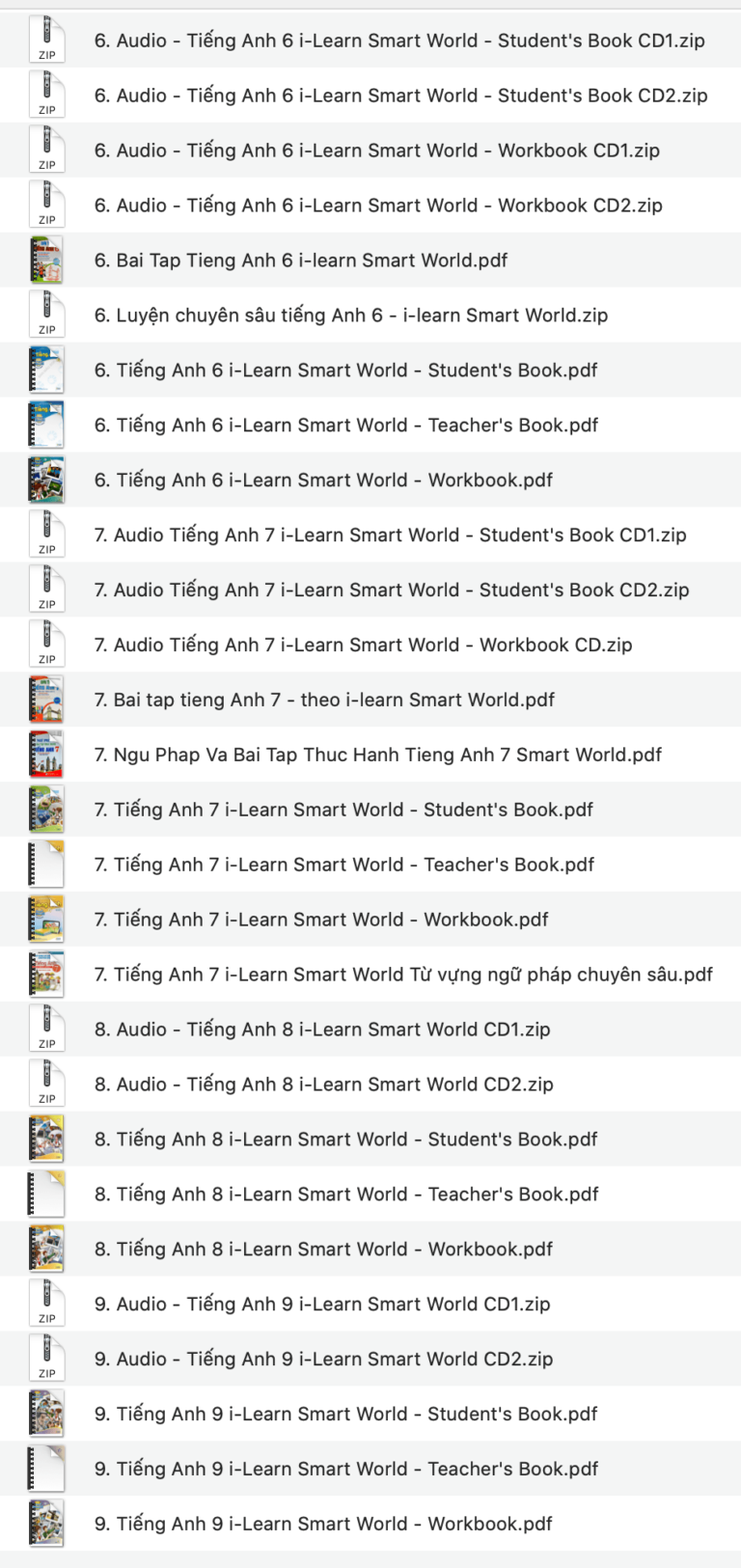 Download i-learn Smart World Tiếng Anh Lớp 6,7,8,9 Ebook pdf