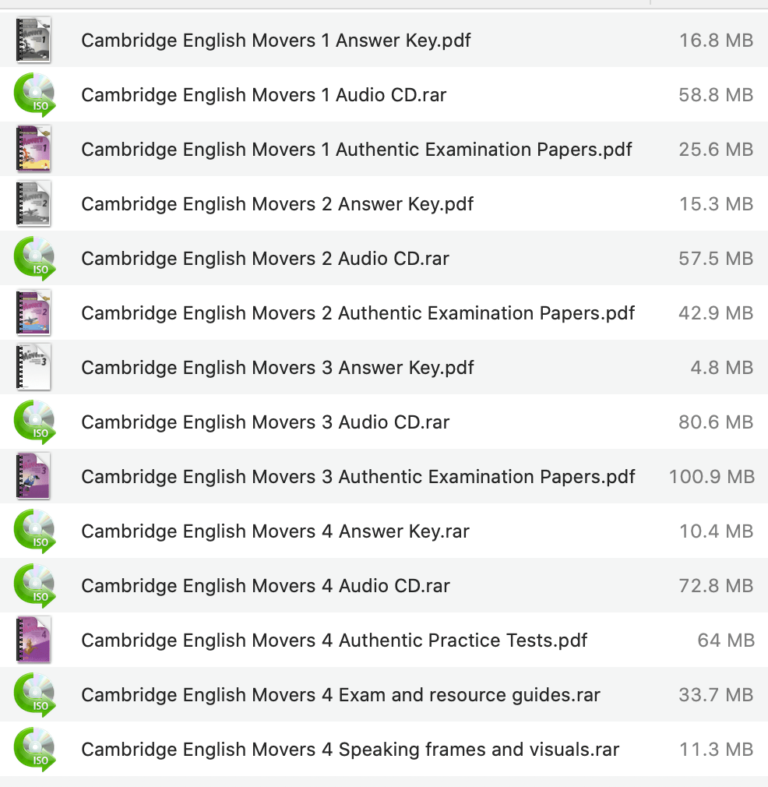 Tải Cambridge English Movers (4 Levels) Pdf Audio Key